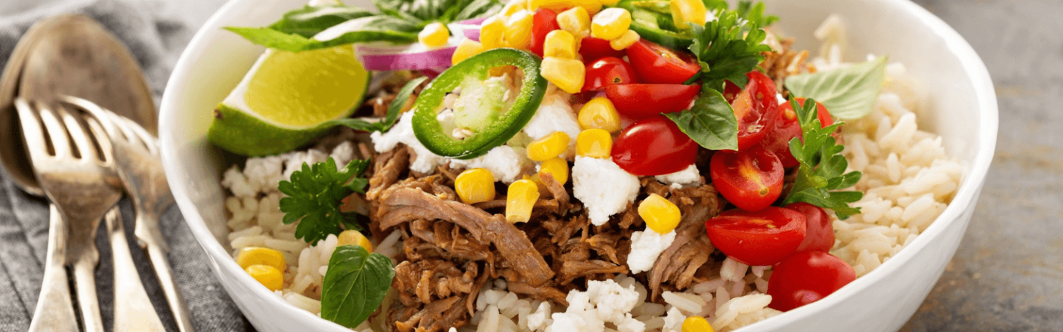IBS-Friendly Pulled Pork Burrito Bowl Recipe - The Tummy Clinic